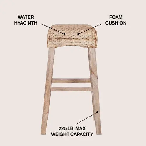 JONATHAN Y Maui Hyacinth/wood Backless Stool - Natural (29.5" Bar Stool)